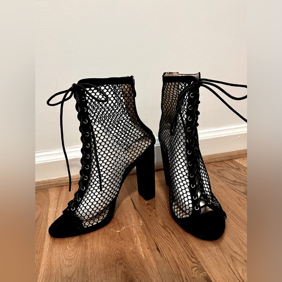 Public Desire | Shoes | Black Lace Up Mesh Booties With Approx 3 Inch ...